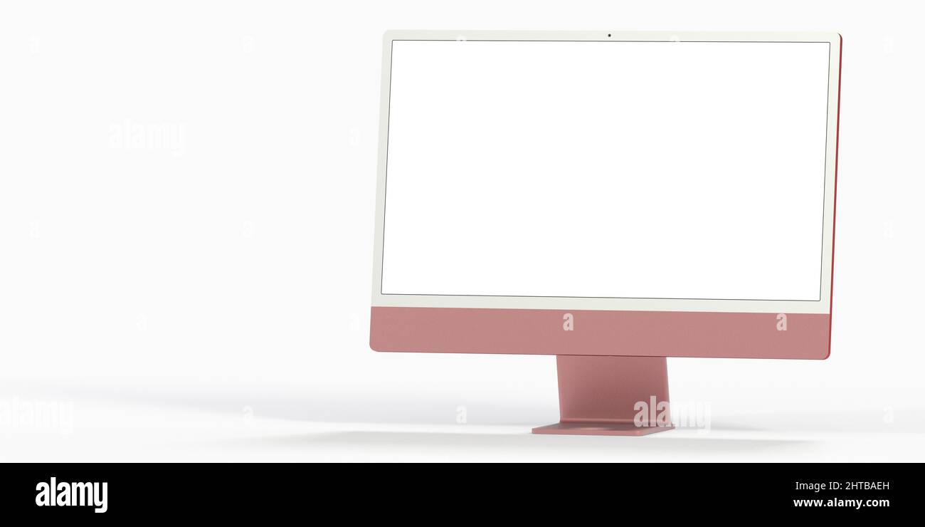 Realistic 3D computer with white screen isolated on a white background ...