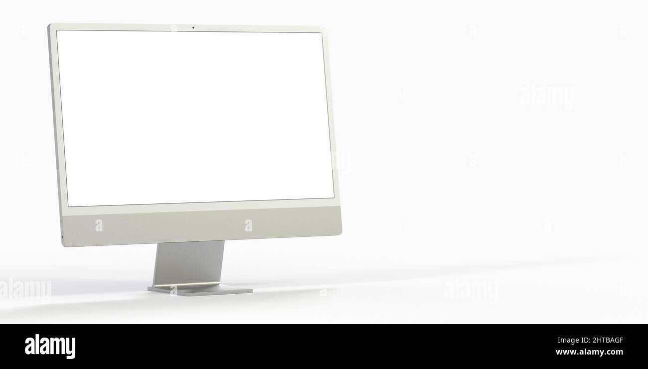 3D illustration of realistic flat-screen computer monitor mockup with a ...