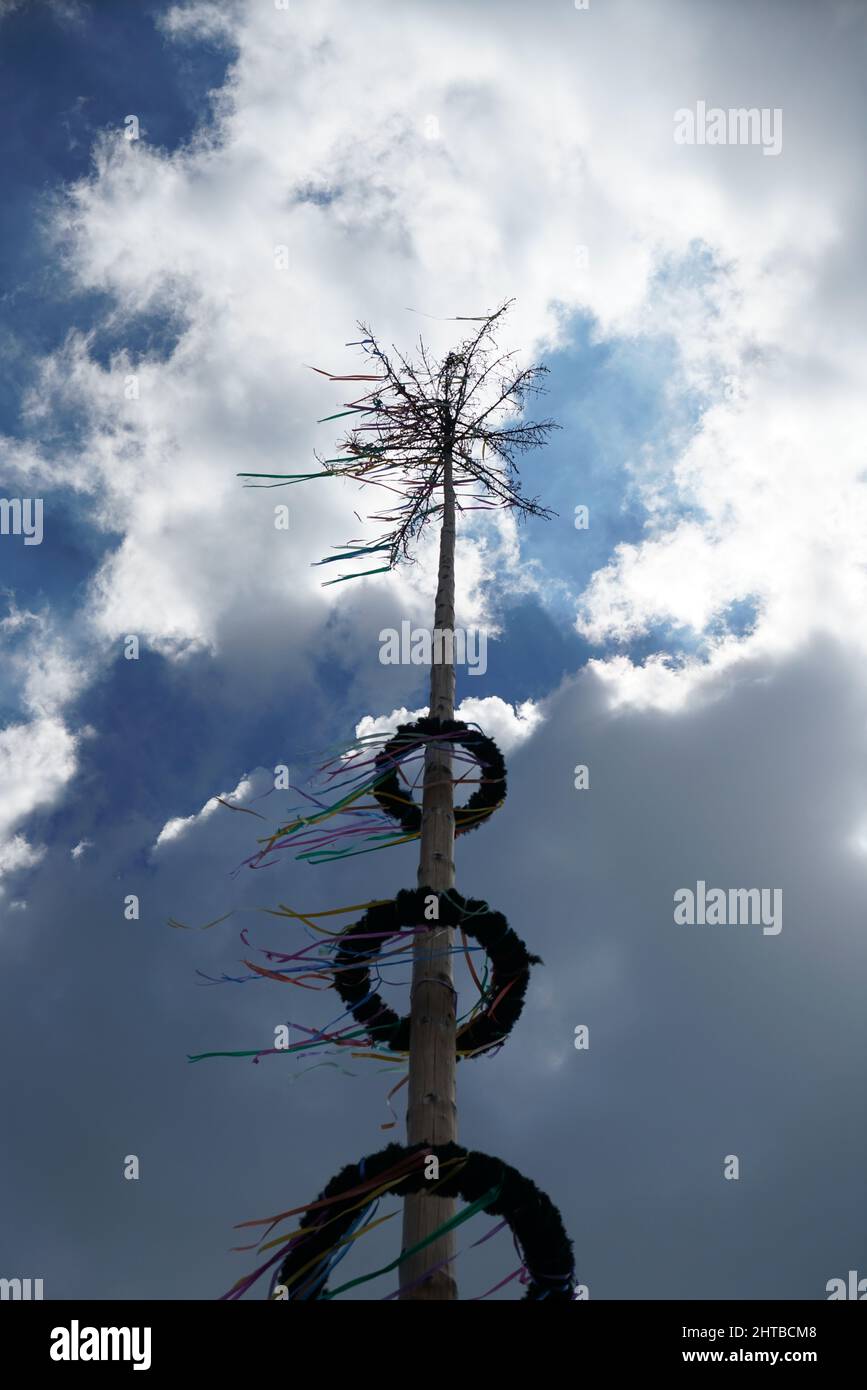 Closeup of a Maypole with a sky background Stock Photo - Alamy