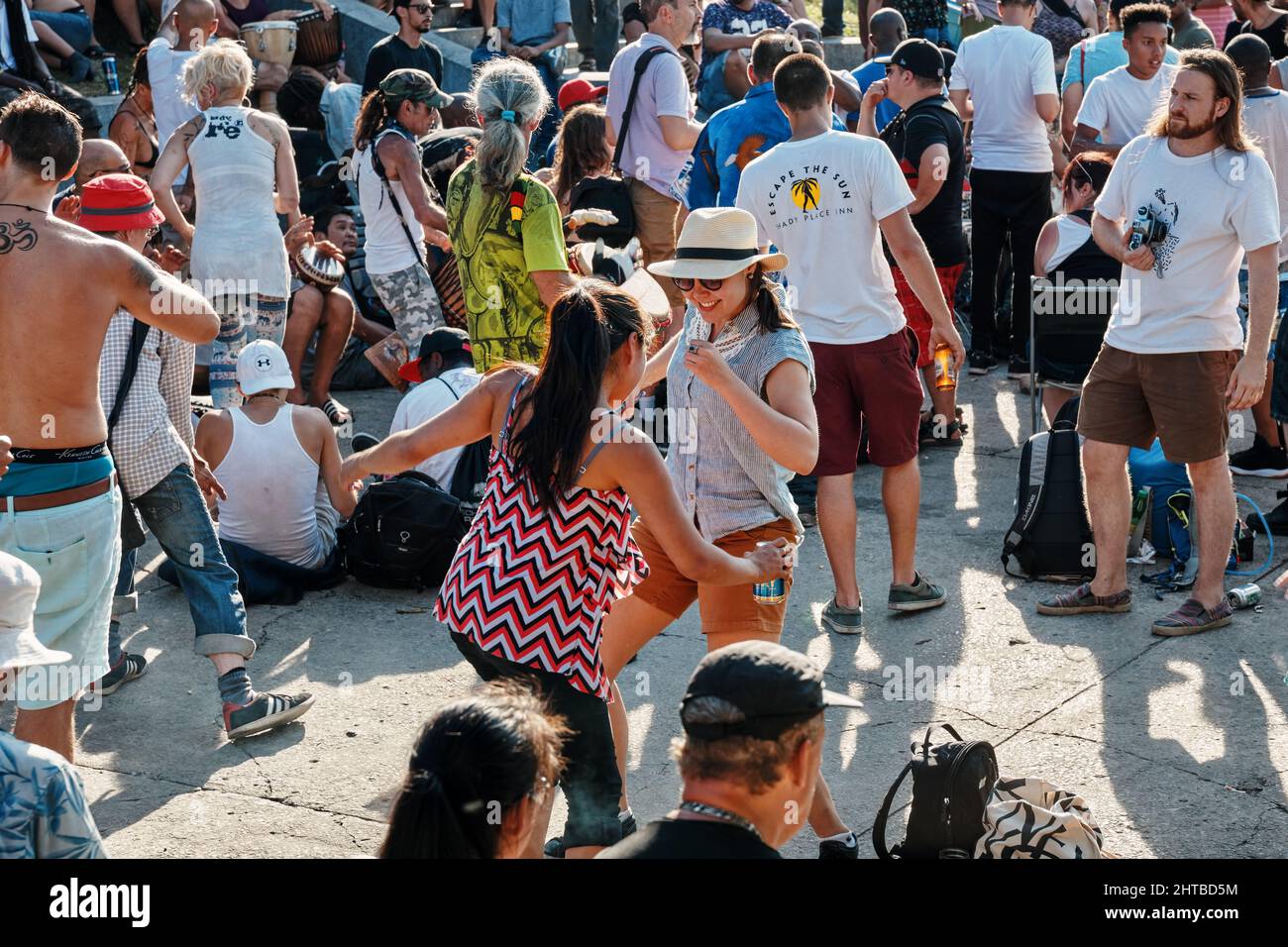 Montreal, Canada - June, 2018: Young Canadian women dancing in tam tams ...