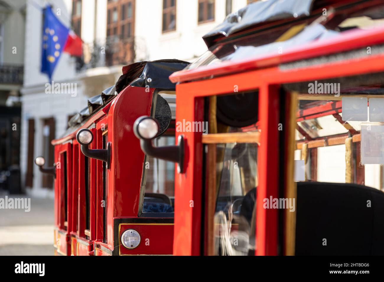 Close-up shot a street train details in the daytime Stock Photo - Alamy