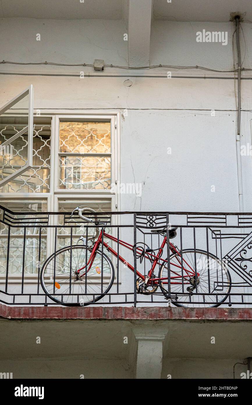 Vertical bottom shot of ancient balconies from the inner yard Stock ...