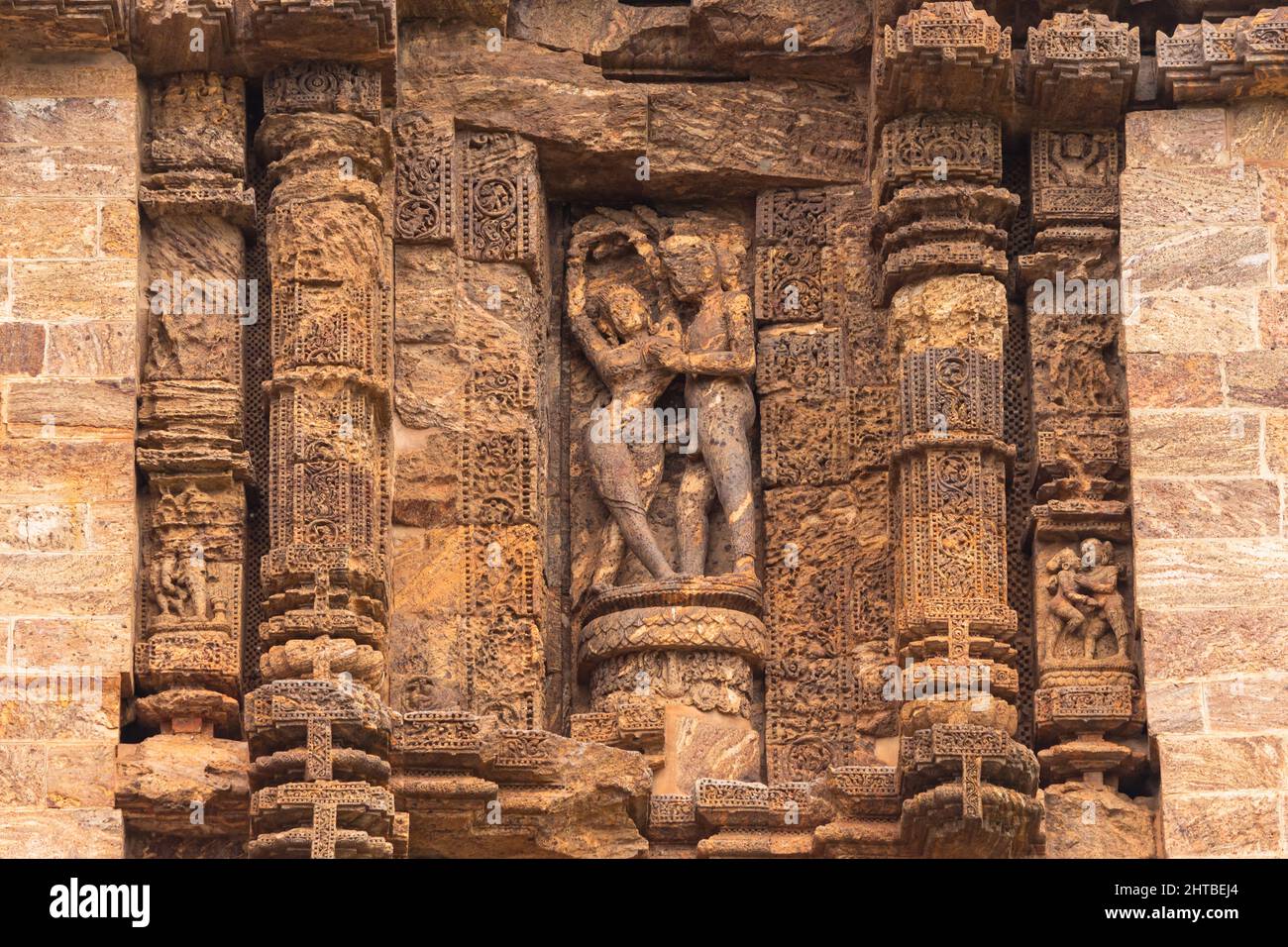 Closeup of Detail of carving couple decorating on Ancient Sun Temple at ...