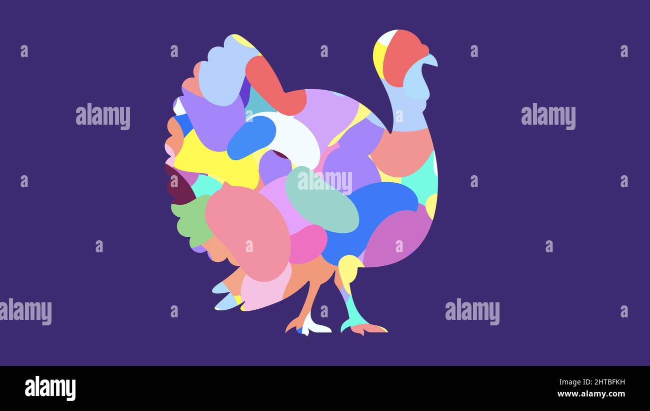 Turkey outline divided into colorful sections isolated on a purple ...