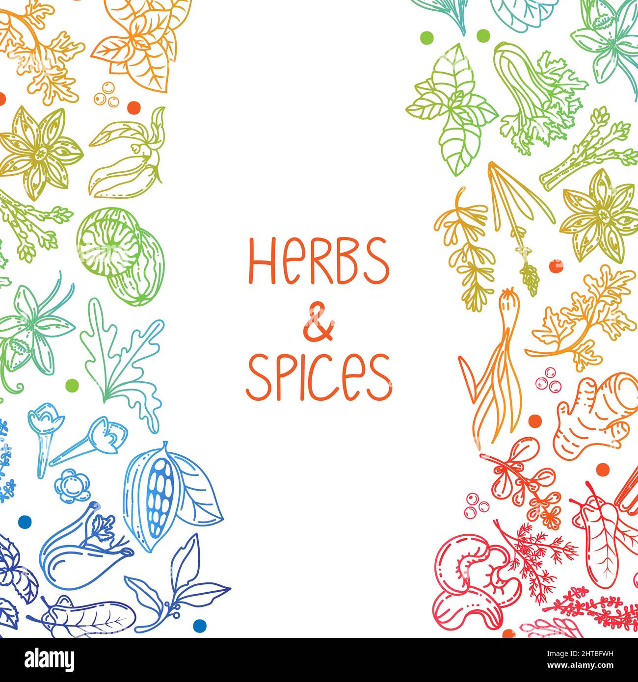Template for herb and spice packaging, drawn element in doodle style ...