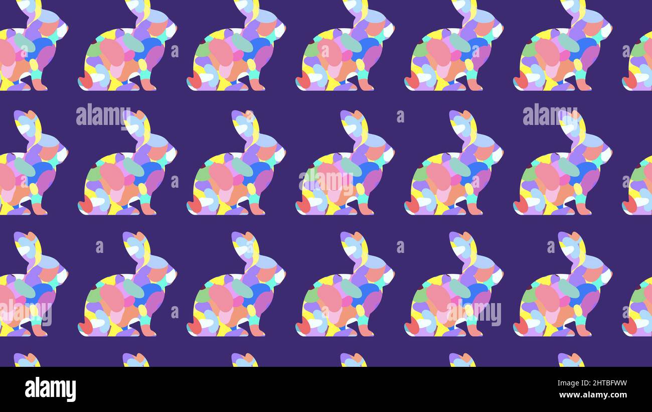 Set of rabbits' outlines divided into colorful sections isolated on a ...