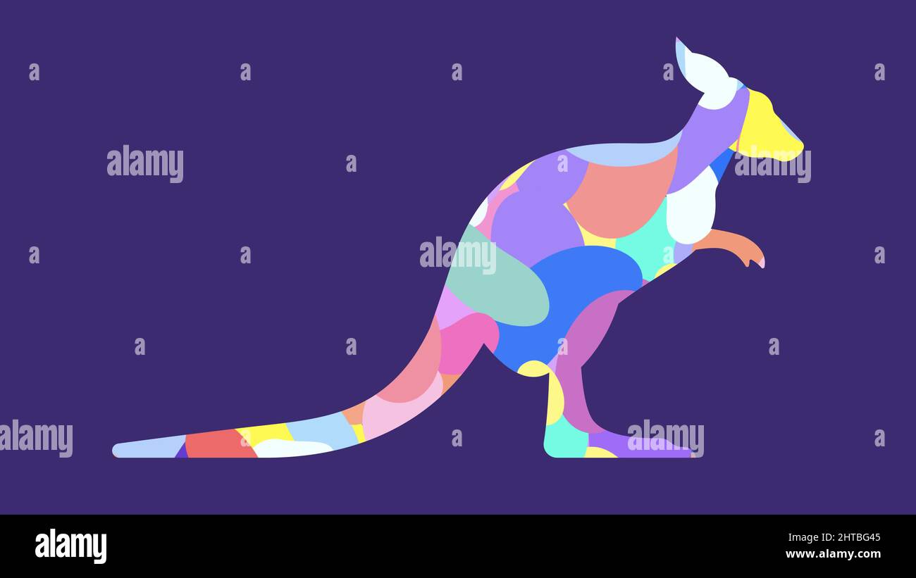 Kangaroo outline divided into colorful sections isolated on a purple ...
