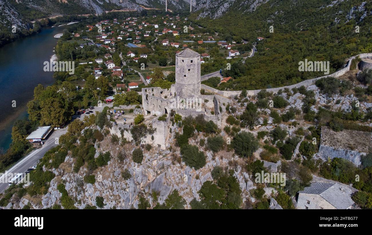 Aerial view of Citadel Pocitelj in Capljina, Bosnia and Herzegovina ...