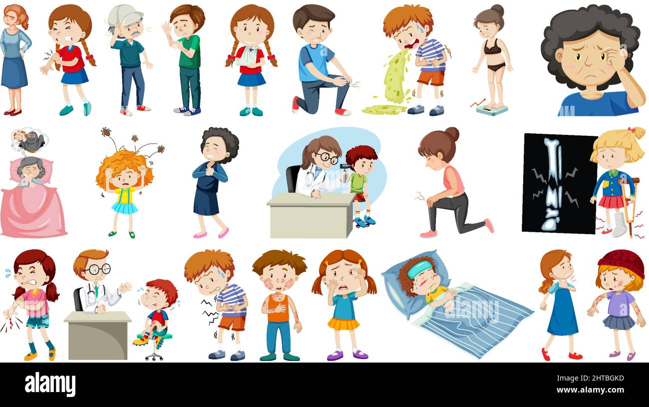Set of sick people with different symptoms illustration Stock Vector ...