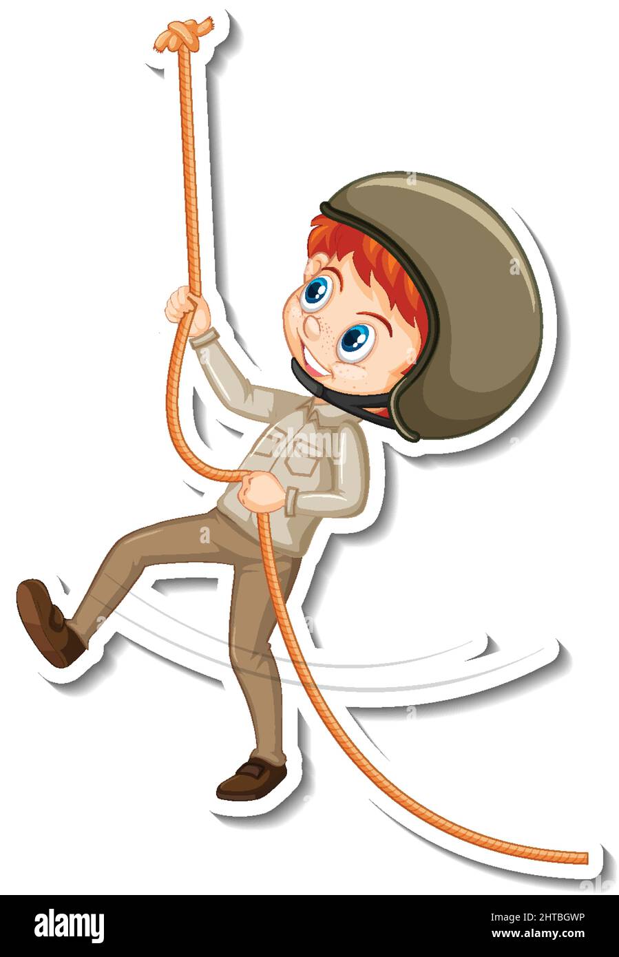 Safari boy hanging on rope cartoon character sticker illustration Stock ...