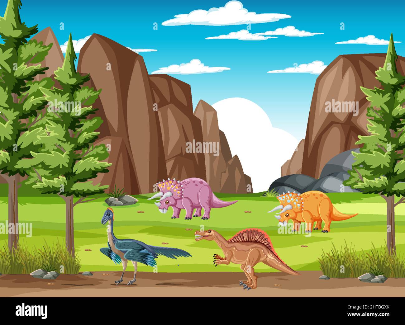Dinosaur in prehistoric forest scene illustration Stock Vector Image ...