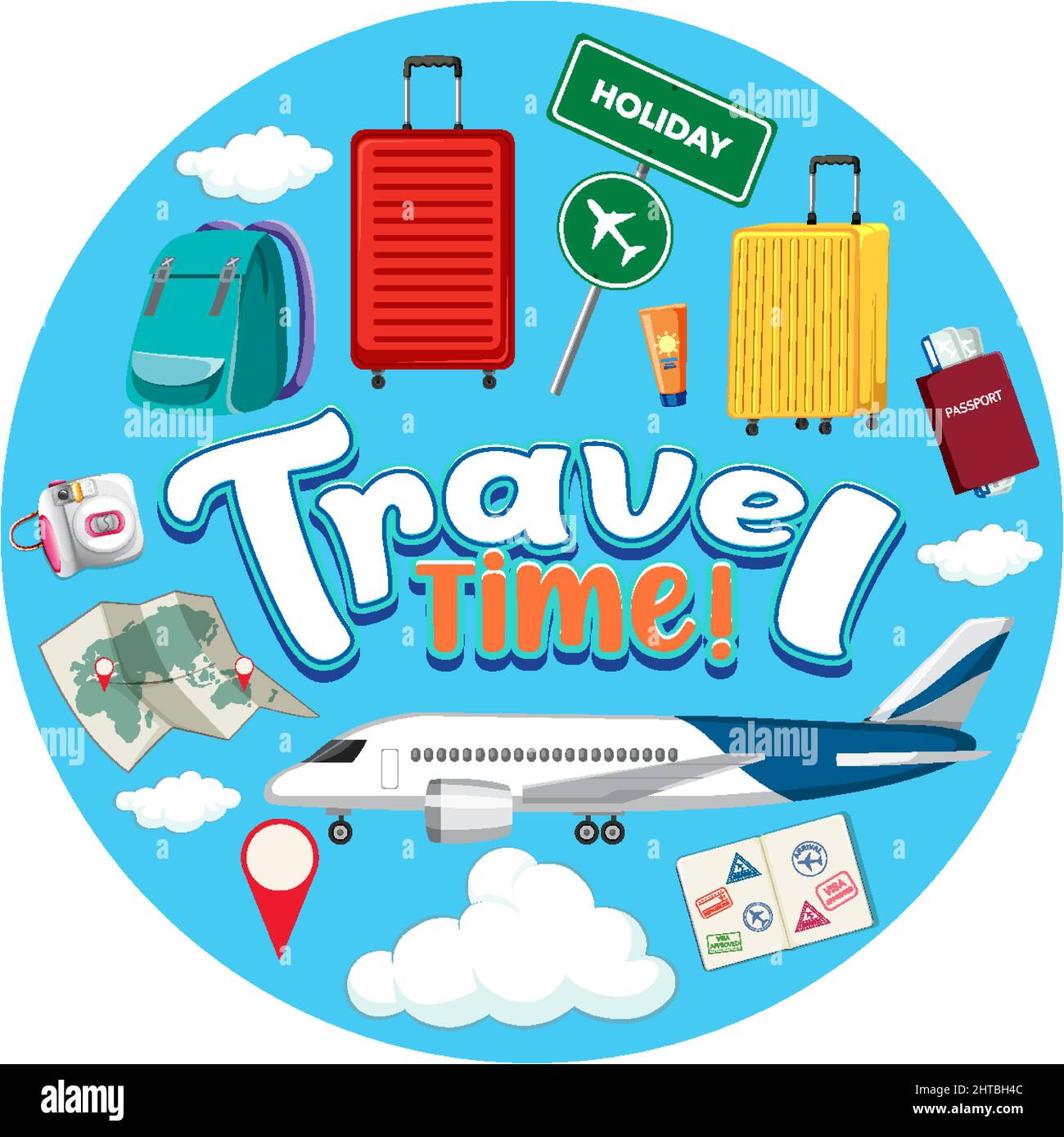 Travel Time logo design with travelling objects illustration Stock ...
