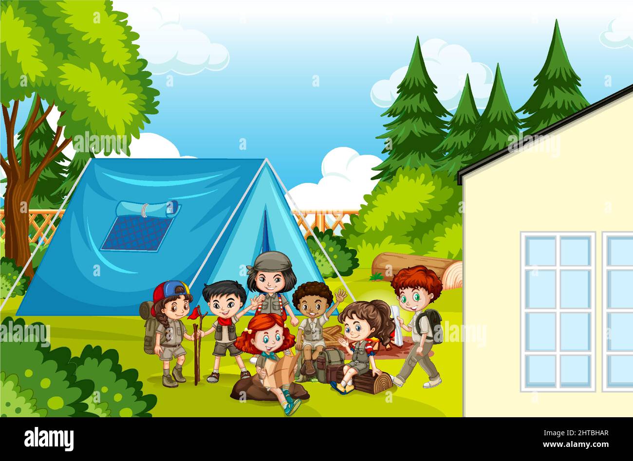 Scene with kids camping out illustration Stock Vector Image & Art - Alamy