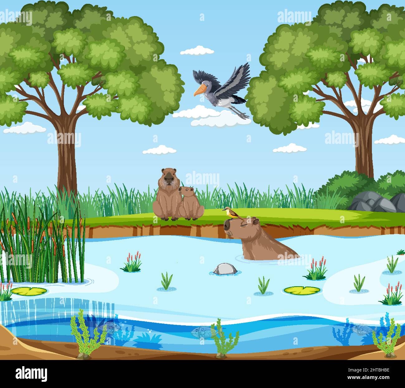 Scene with wild animals by the river illustration Stock Vector Image ...
