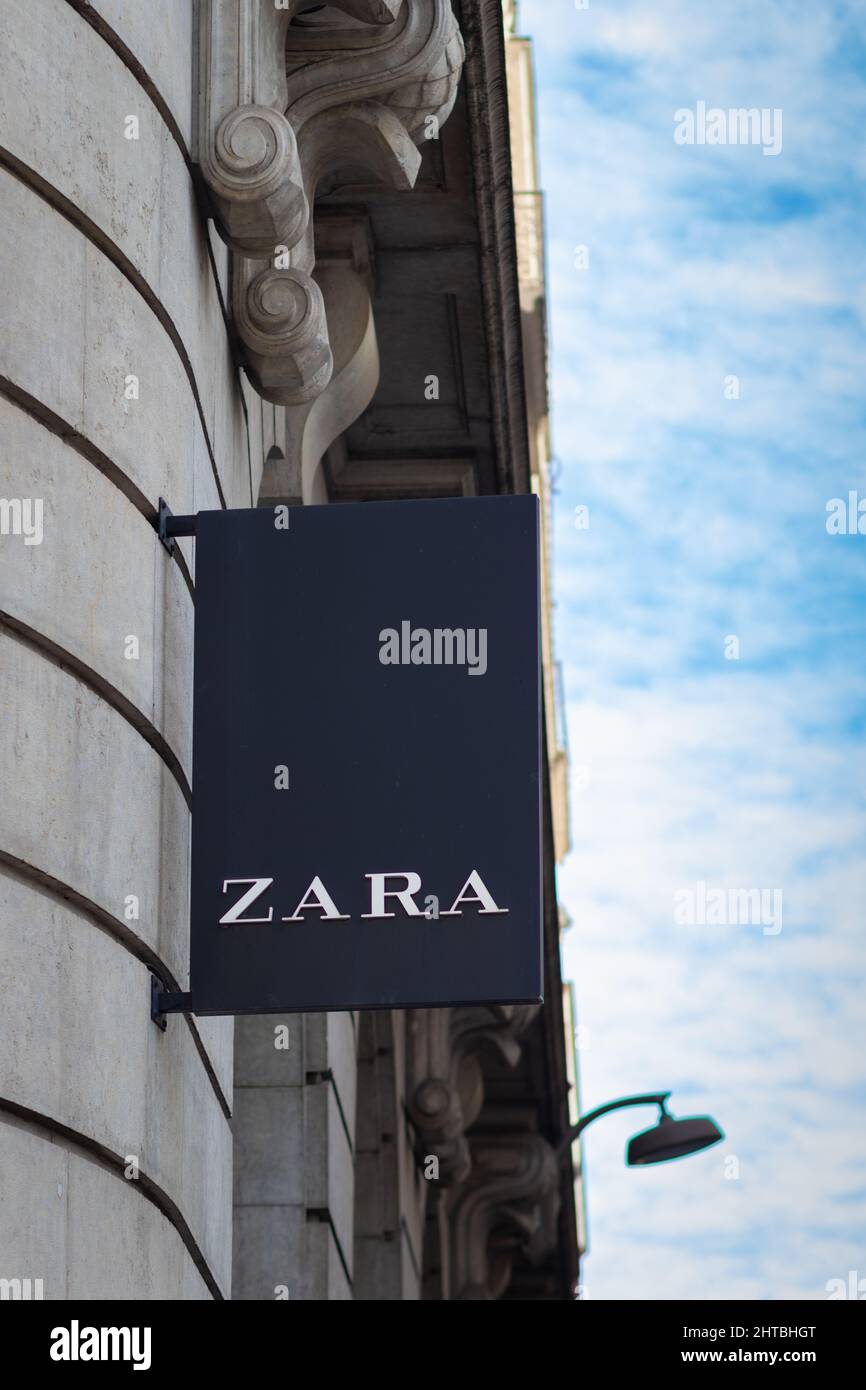 lyon- france. 18-02-2022. The entrance sign to the Zara store in Lyon ...