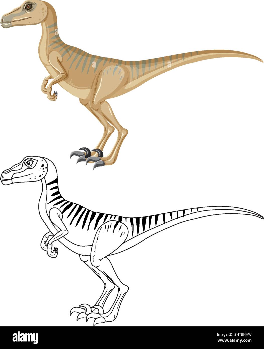 Velociraptor dinosaur with its doodle outline on white background ...