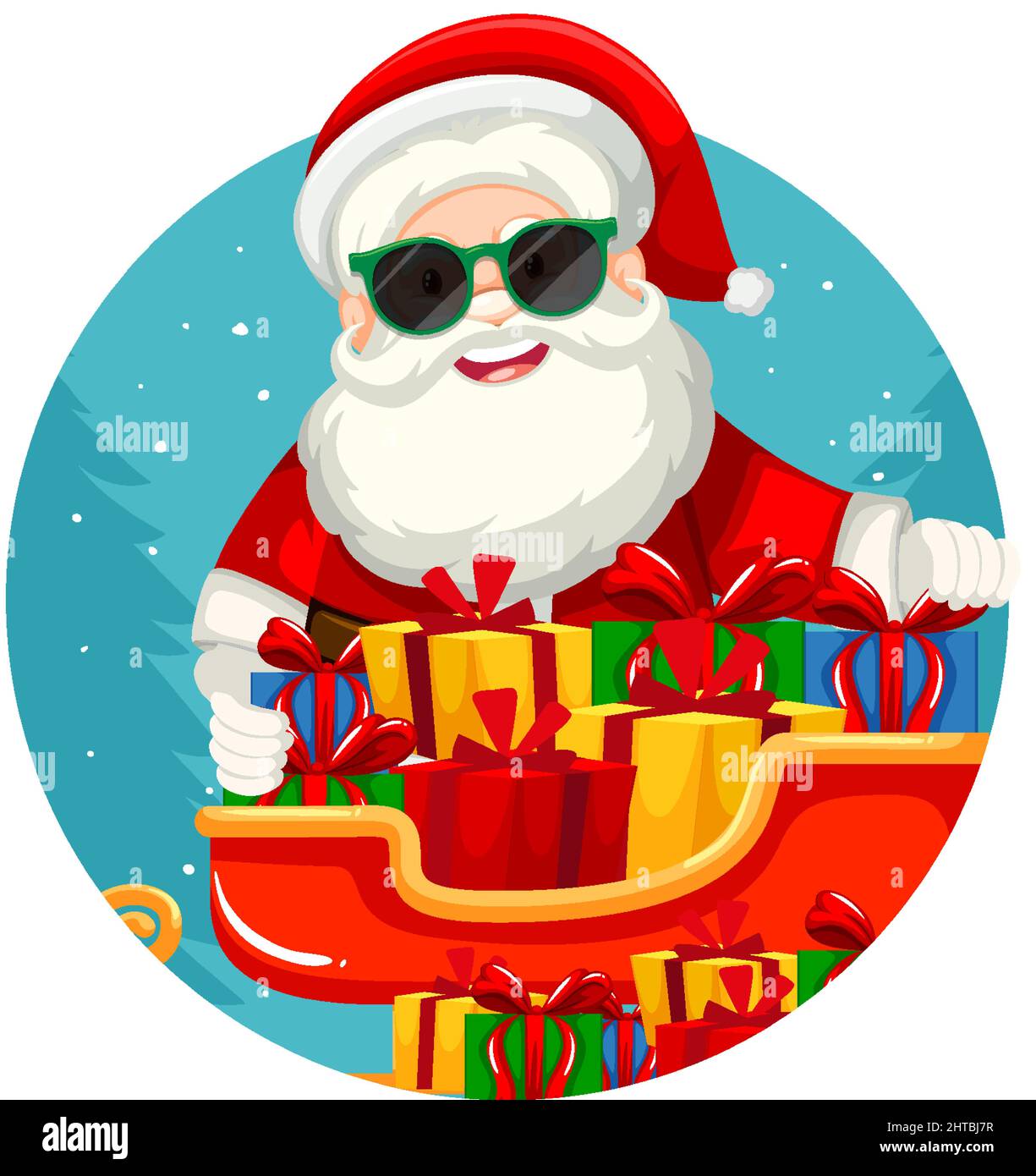 christmas theme with santa and gifts on sleigh illustration Stock ...