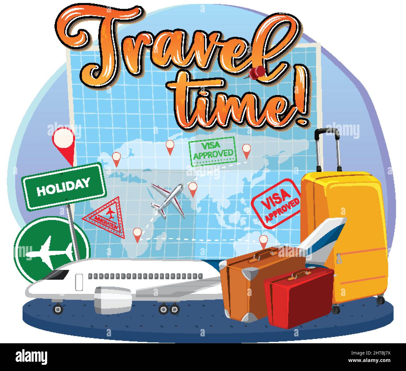 Travel Time typography logo with traveling objects illustration Stock ...