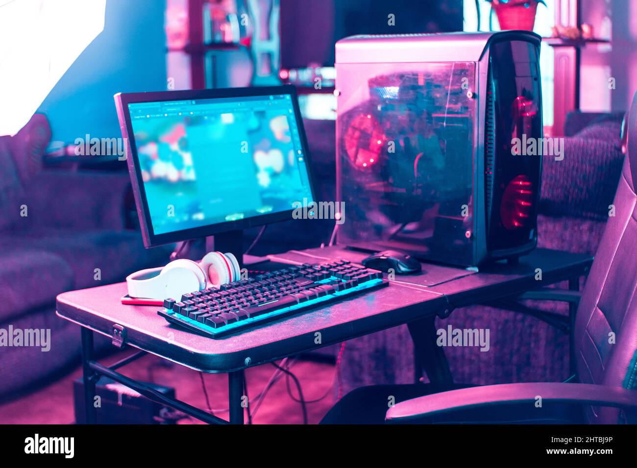 Computer with cpu and monitor for professional gamer Stock Photo - Alamy