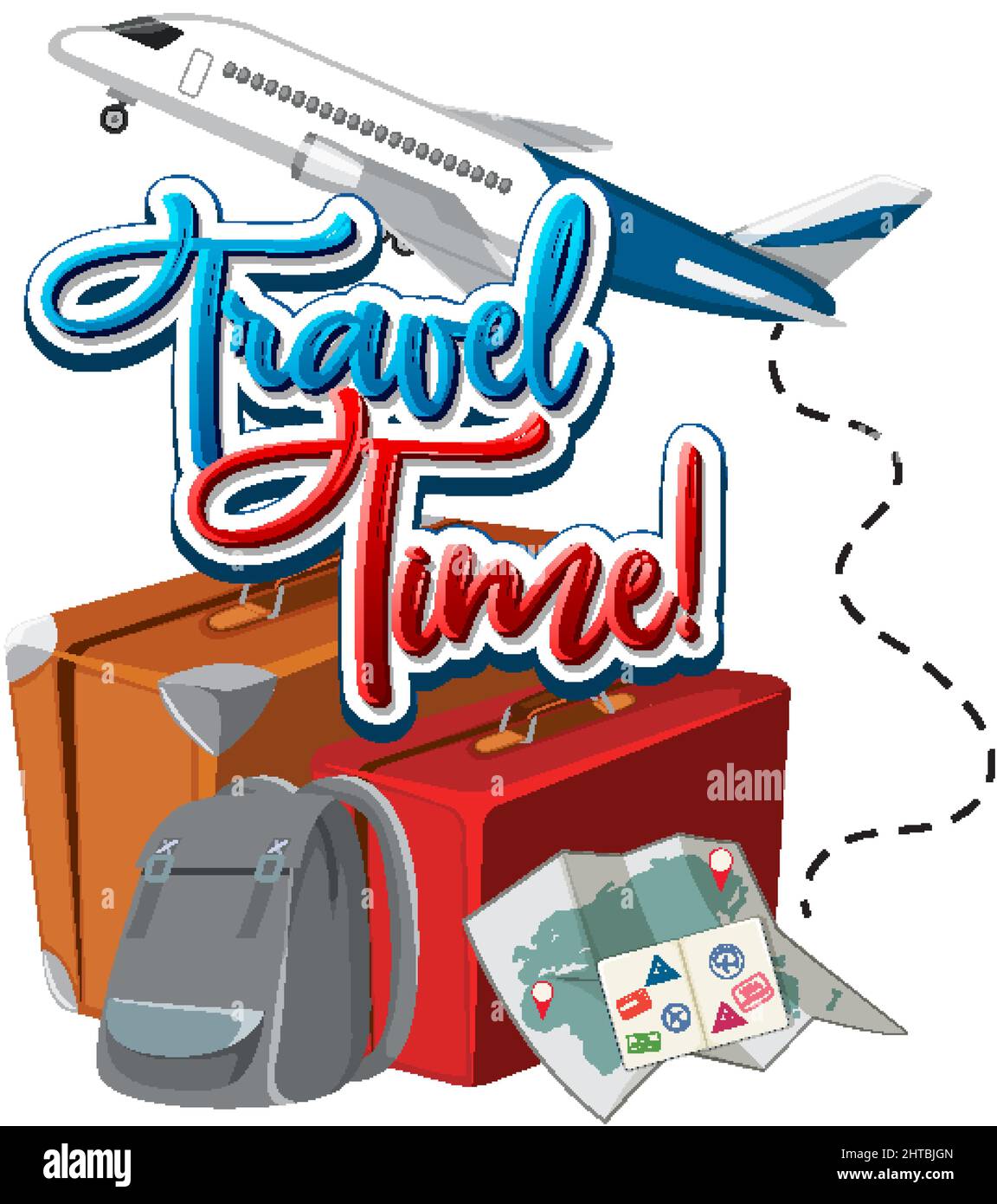 Travel TIme typography design with an airplane illustration Stock ...