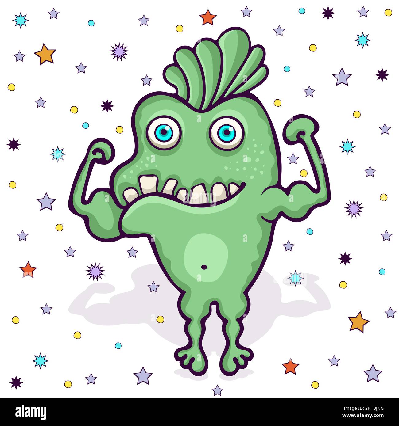 Cute monster, funny cartoon character, colorful hand drawing. Cheerful ...