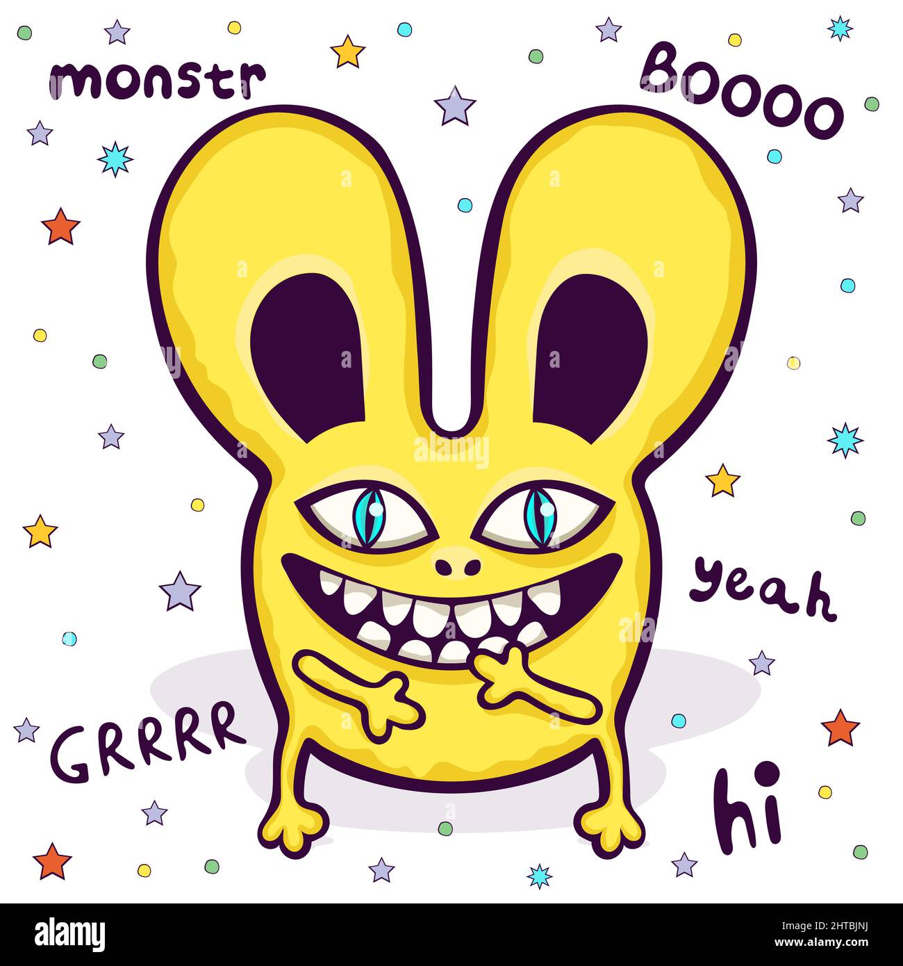 Cute monster, funny cartoon character, colorful hand drawing. Cheerful ...