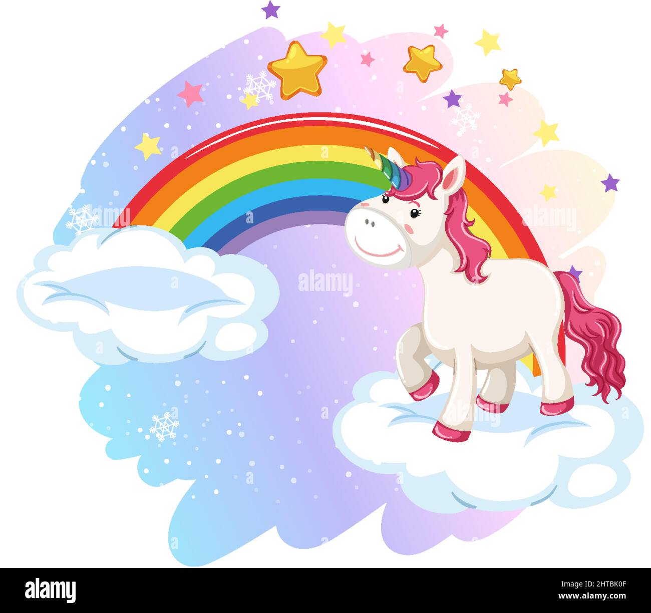 Unicorn standing on cloud with rainbow illustration Stock Vector Image ...