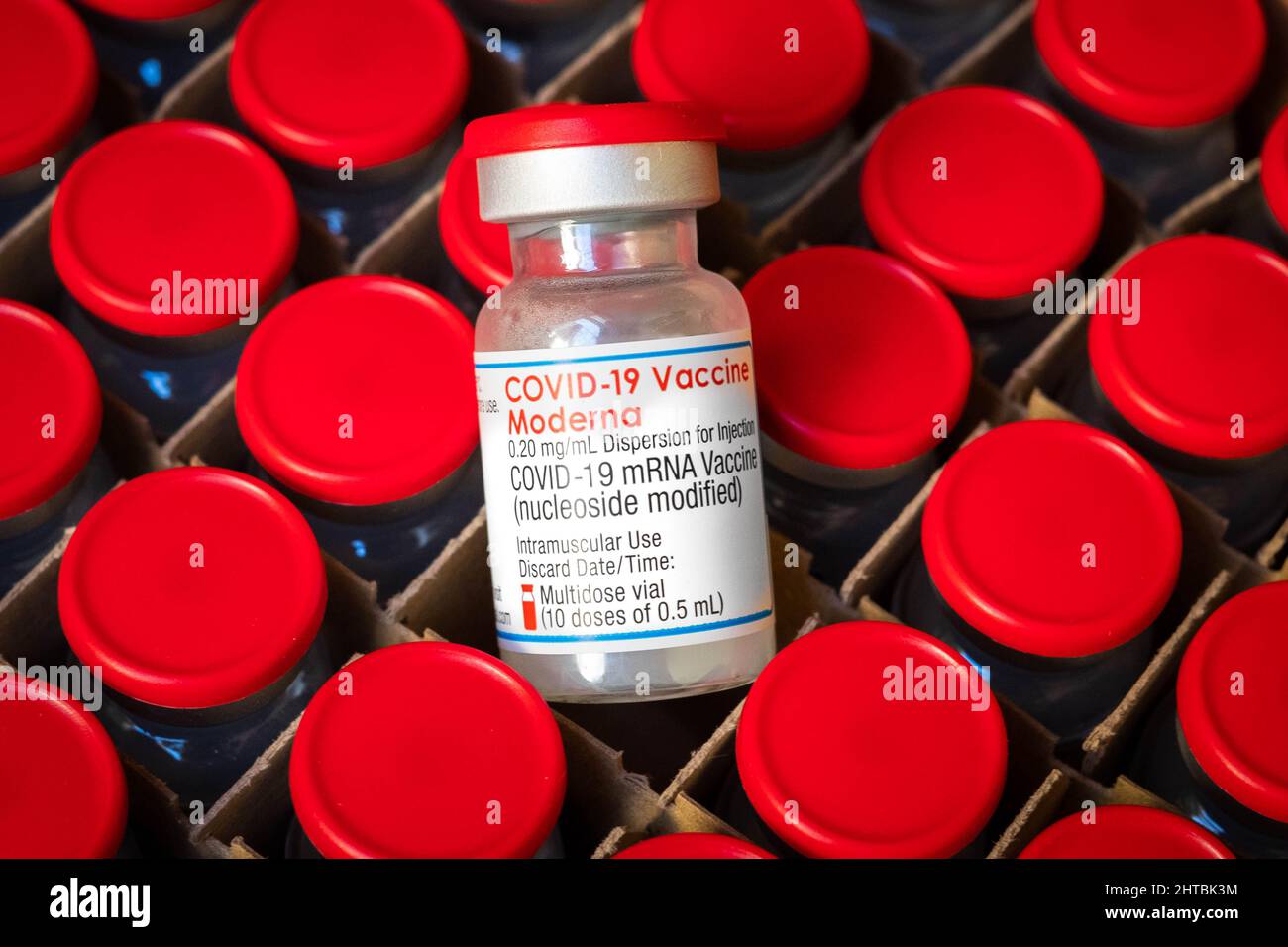 Berlin, Germany - February, 2022: Covid-19 mRNA Vaccine bottles by ...