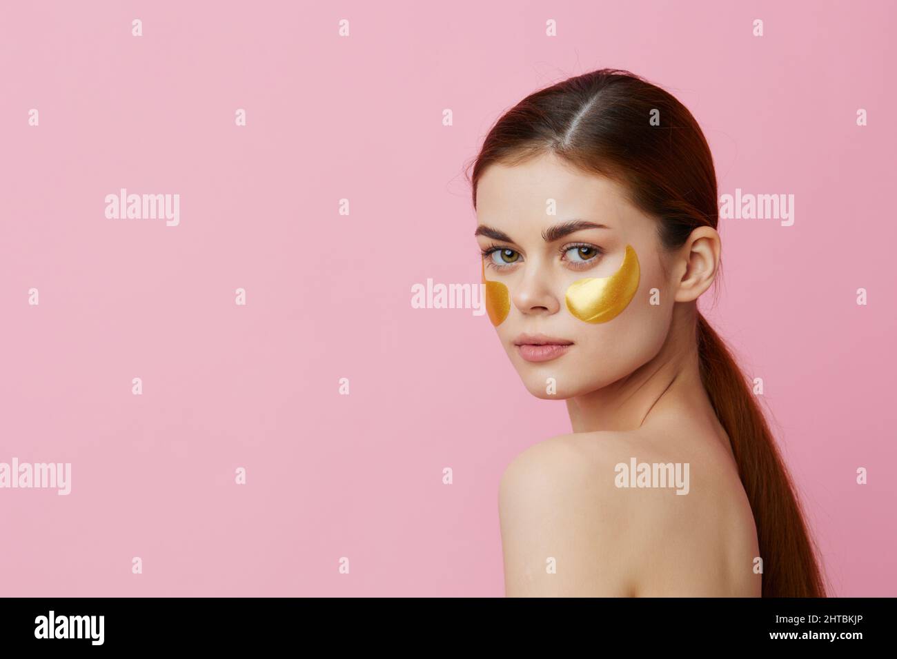 beautiful woman patches rejuvenation skin care fun after shower close ...