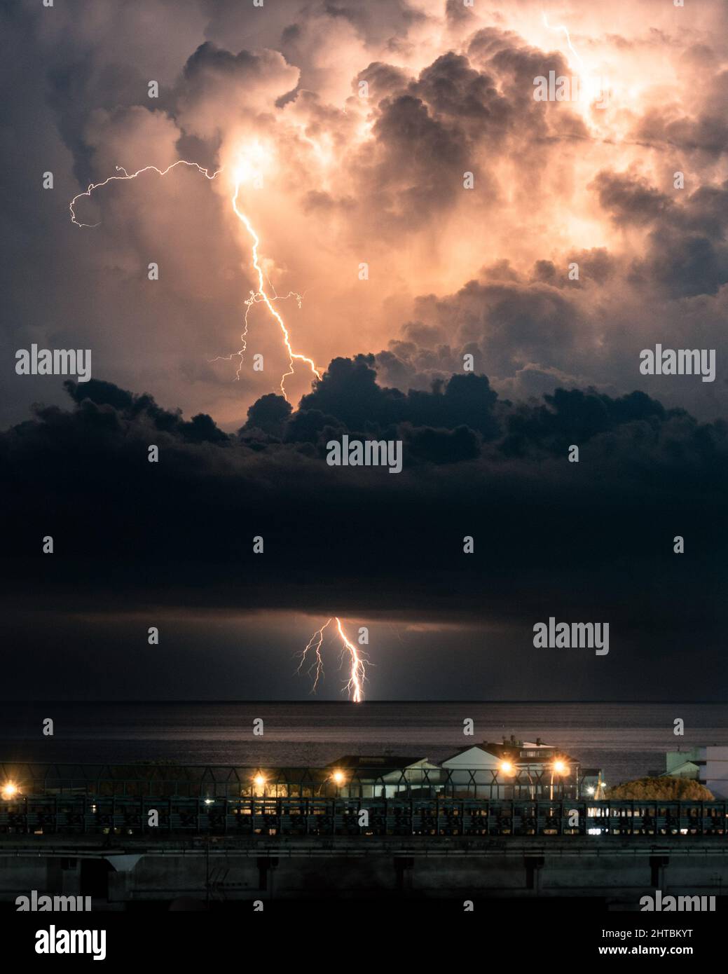 Eerie scenery of lightning in a dark sky Stock Photo - Alamy