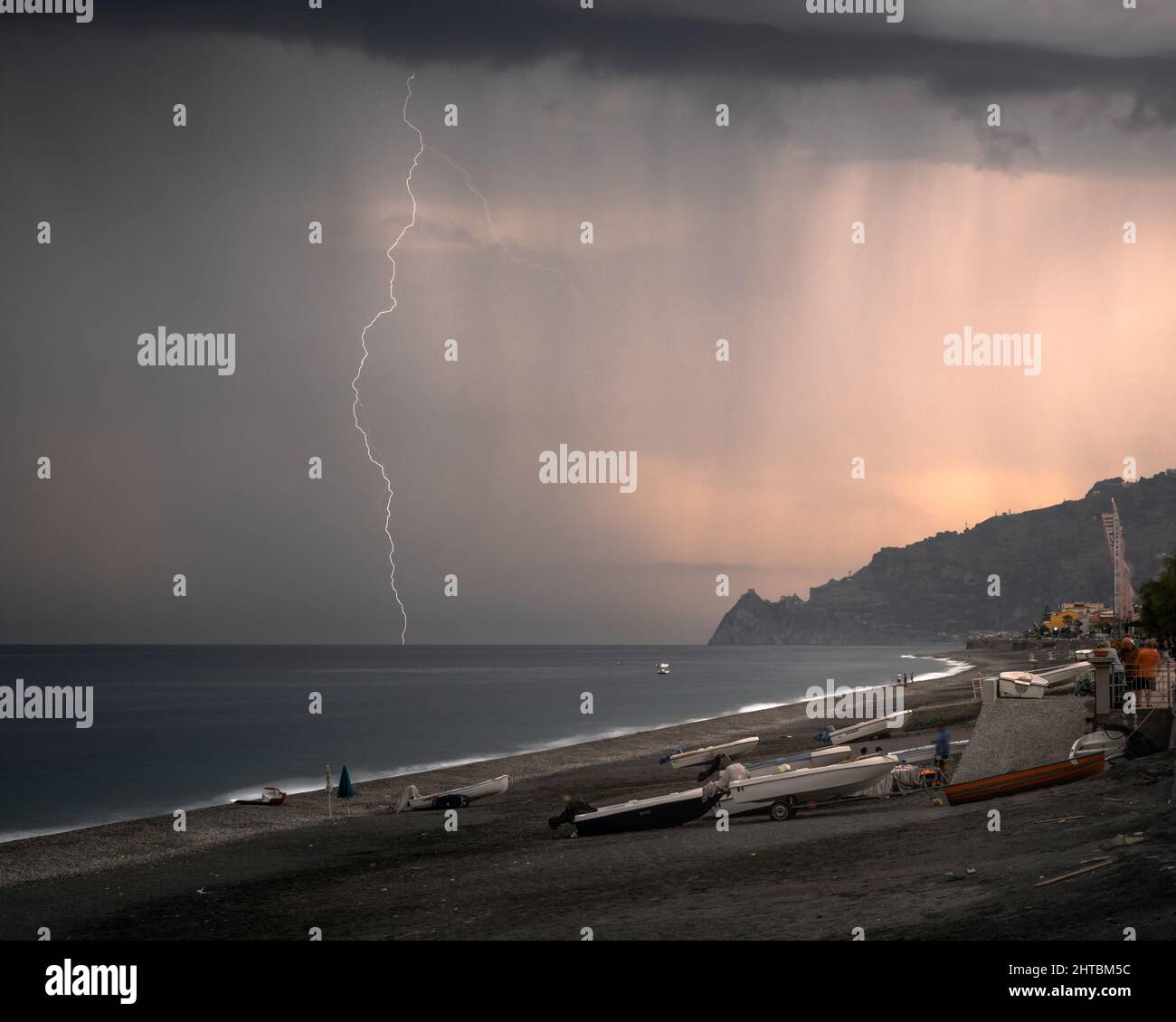 Eerie scenery of lightning in a dark sky Stock Photo - Alamy