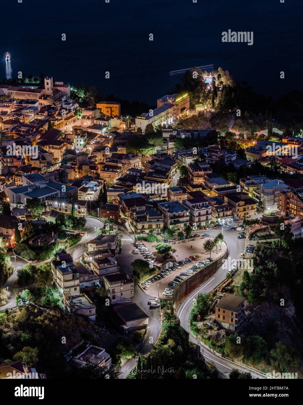 Beautiful aerial night view of the Taormina in Sicily Stock Photo - Alamy
