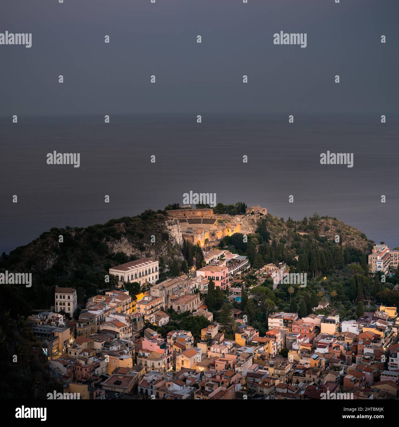 Beautiful aerial night view of the Taormina in Sicily Stock Photo - Alamy