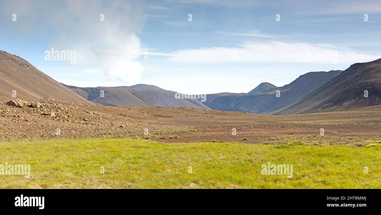Fagradalsfjall volcano spitting smoke, summer of 2021 Stock Photo - Alamy