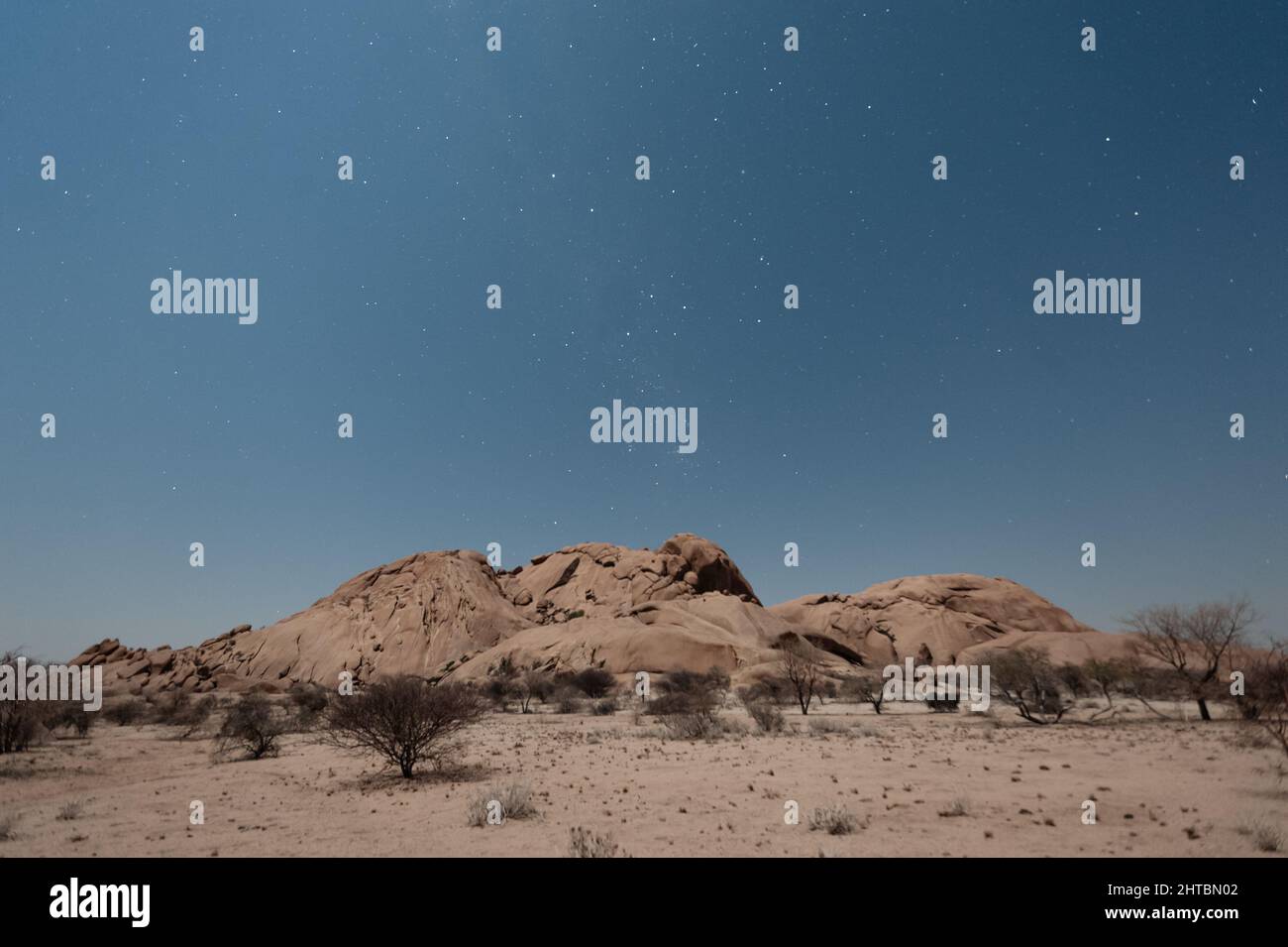 Night shot of the Namibian Desert near Spitzkoppe, under a clear starry ...