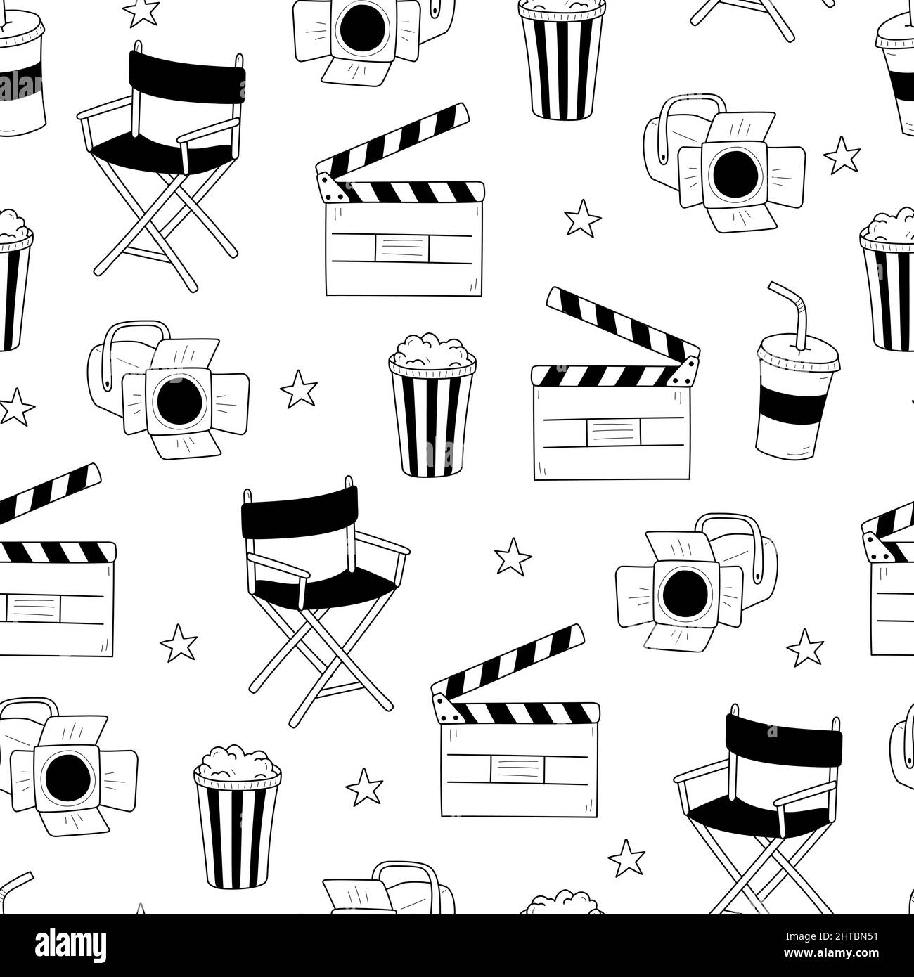 Movie, cinema vector pattern. Doodle hand drawn sketch style movie ...