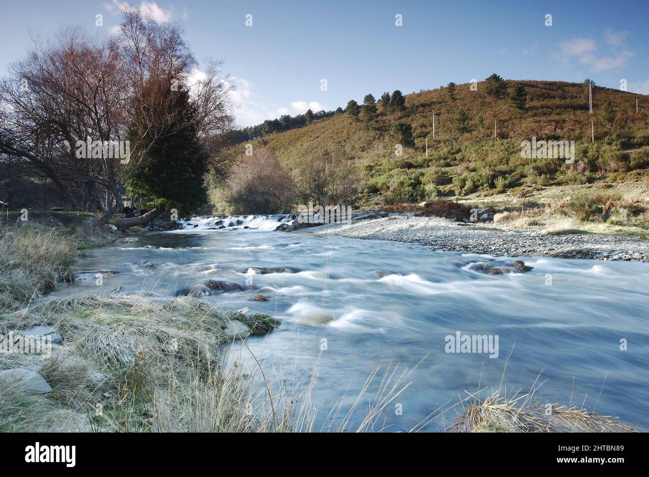 Beautiful view on Serra da Estrela hill with river water splash ...