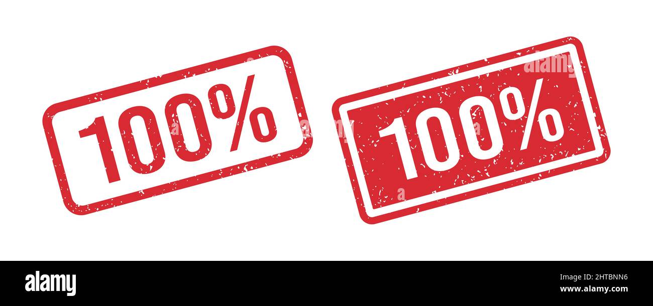 Grunge red 100 percent rubber stamp. One hundred percent seal sign ...