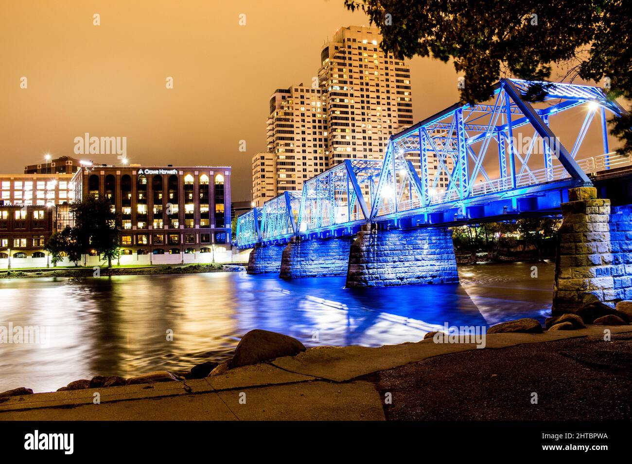 Landscape of the Grand Rapid river with long exposure surrounded by ...