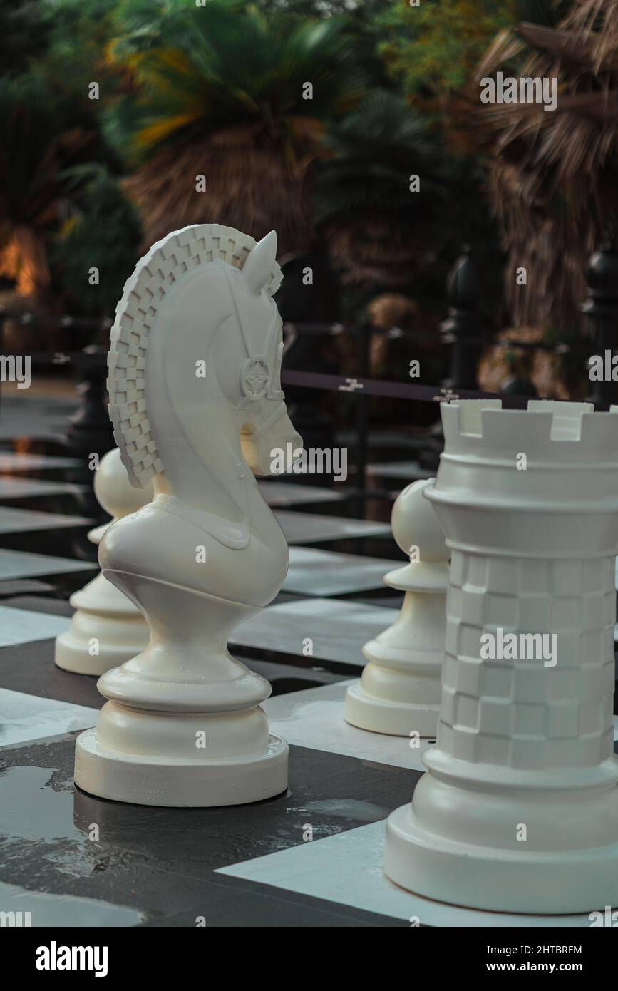 Outdoor chess board with big chess pieces Stock Photo - Alamy