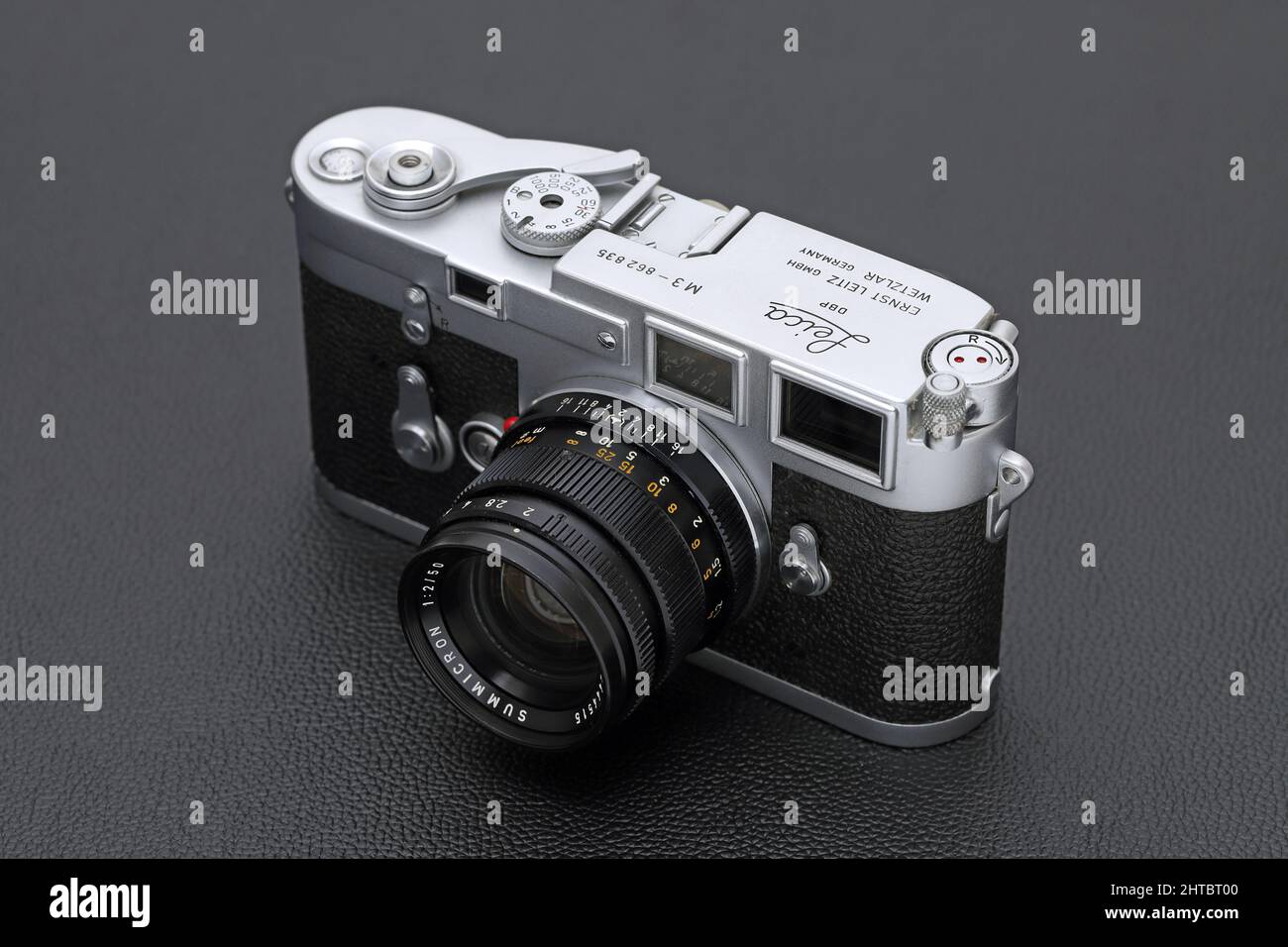 Kagawa, Japan - February 27, 2022: Leica M3 rangefinder camera with Leitz 50mm f2 Summicron M ...