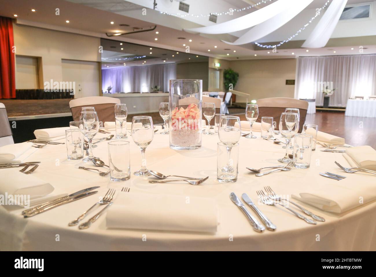 Minimalistic table prepared for an event Stock Photo - Alamy