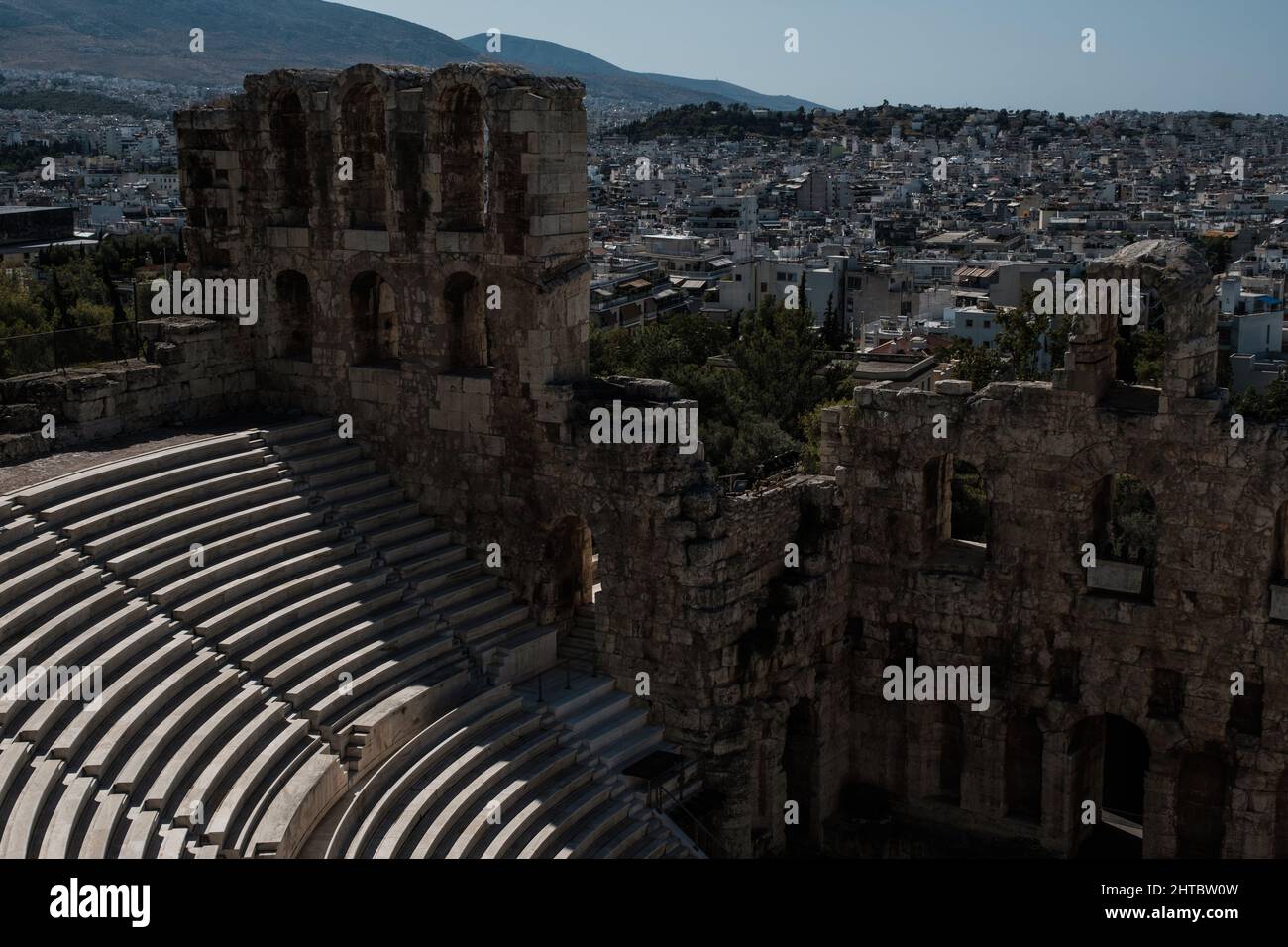 High angle shot of the Odeon of Herodes Atticus stone theatre of the ...