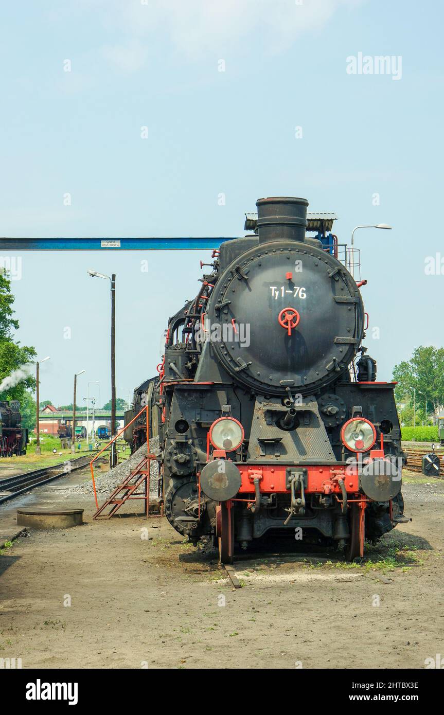 Front of an old exhibition locomotive at a outdoor museum Stock Photo ...
