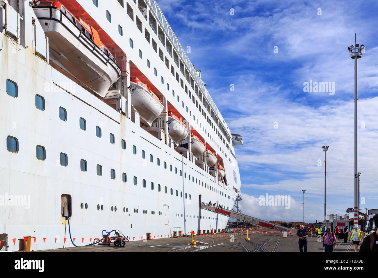 A cruise liner (the P&O line's "Pacific Jewel" in port, the hull ...