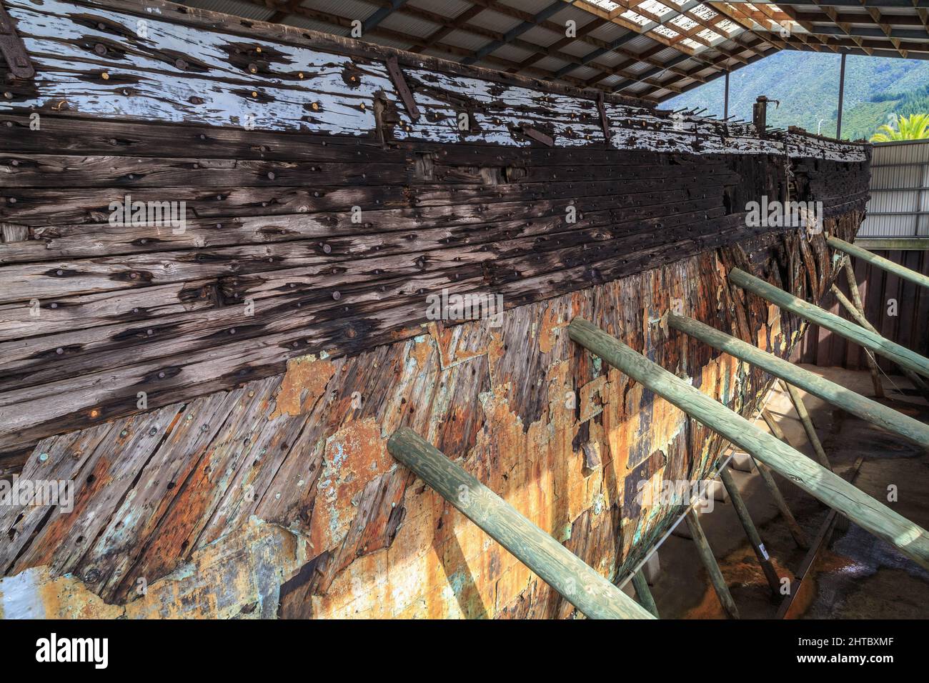 The hull of the East Indiaman "Edwin Fox", a merchant ship dating from ...