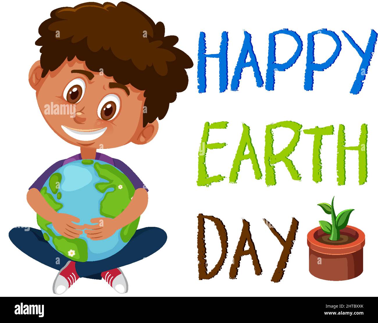 Happy Earth Day with a boy holding earth globe illustration Stock ...