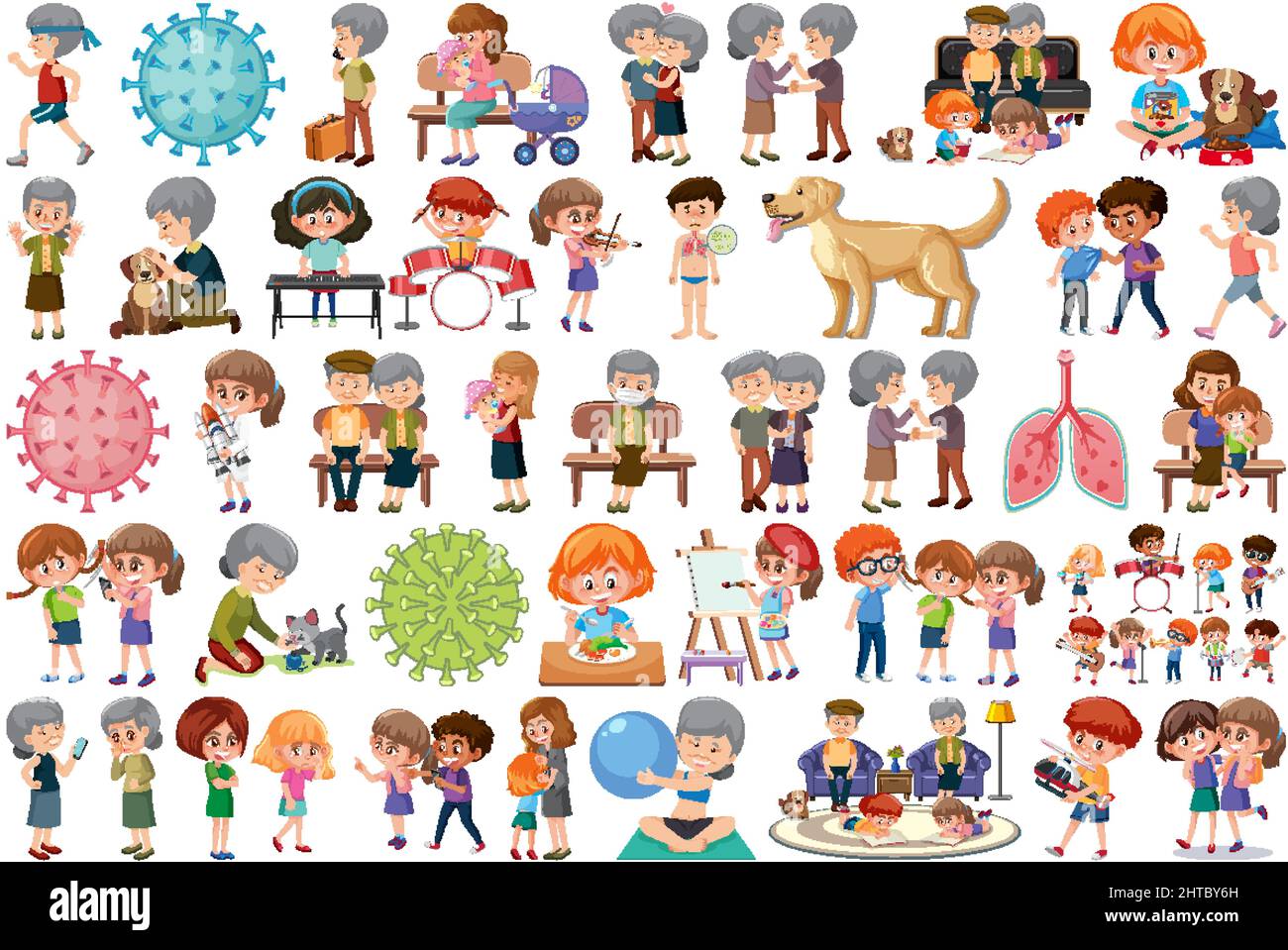 Set of different activities people in cartoon style illustration Stock ...