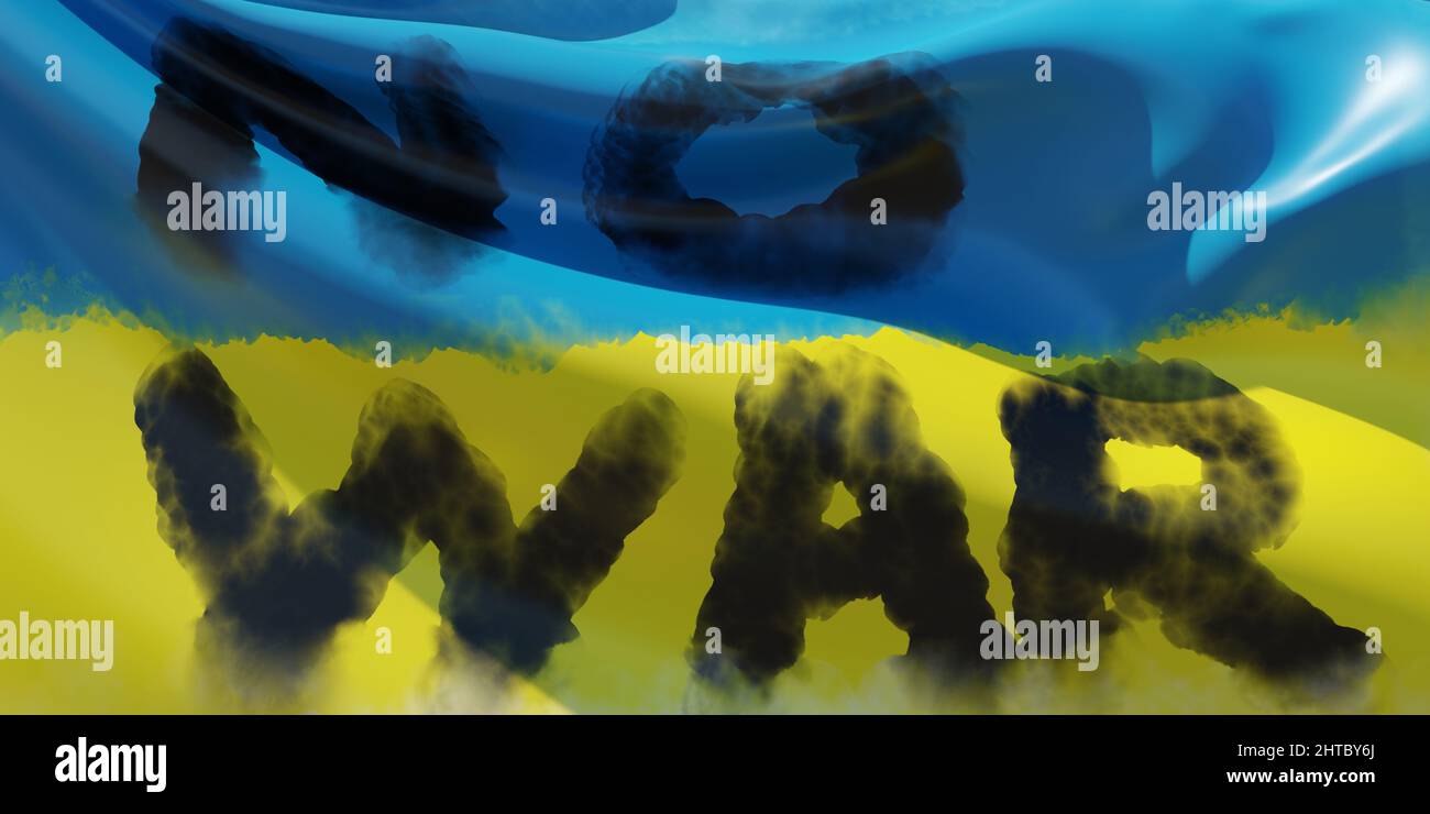 Ukraine NO WAR. Text on Ukrainian national official flag background ...