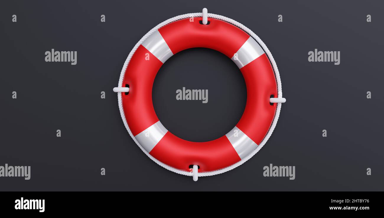 Life preserver on grey black color, rescue life. Lifebuoy white and red ...
